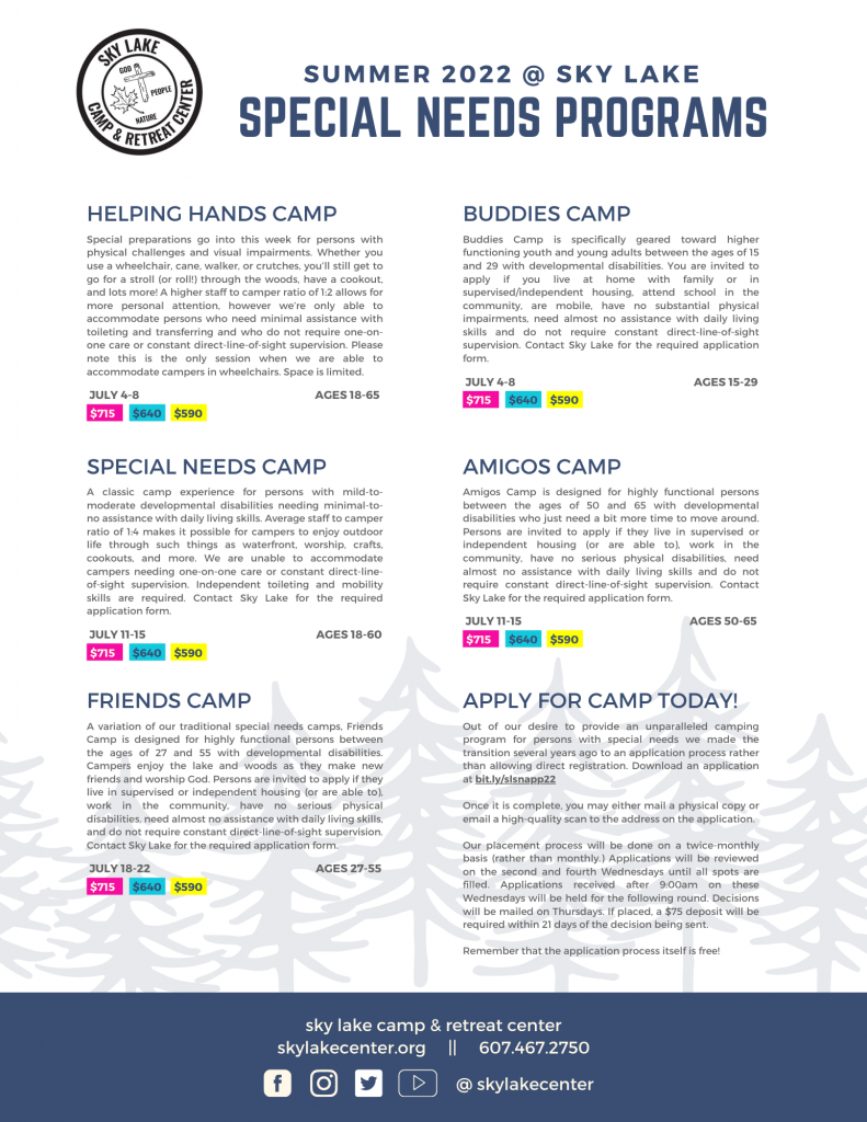 Special Needs Camps 2022 - Sky Lake